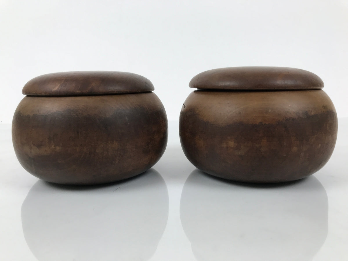Japanese Go Stone Goishi Game Pieces Set Vtg Igo Brown Wood Bowls Glas ...