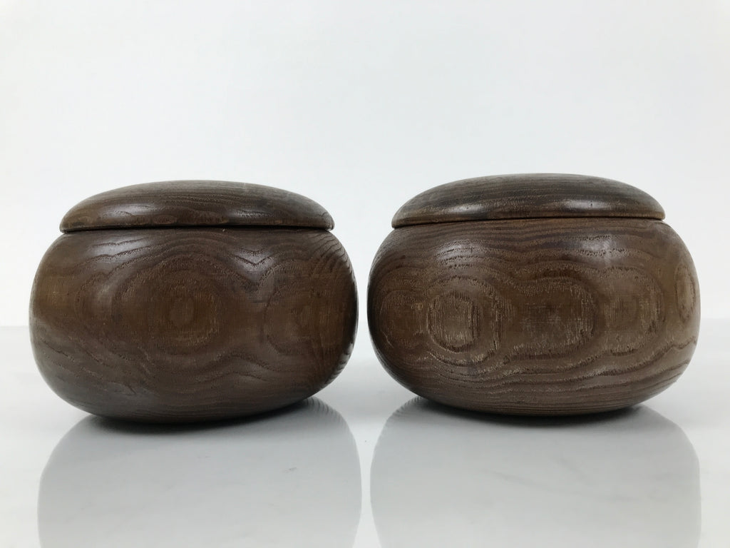 Japanese Go Stone Goishi Game Pieces Set Vtg Igo Brown Wood Bowls Glas ...