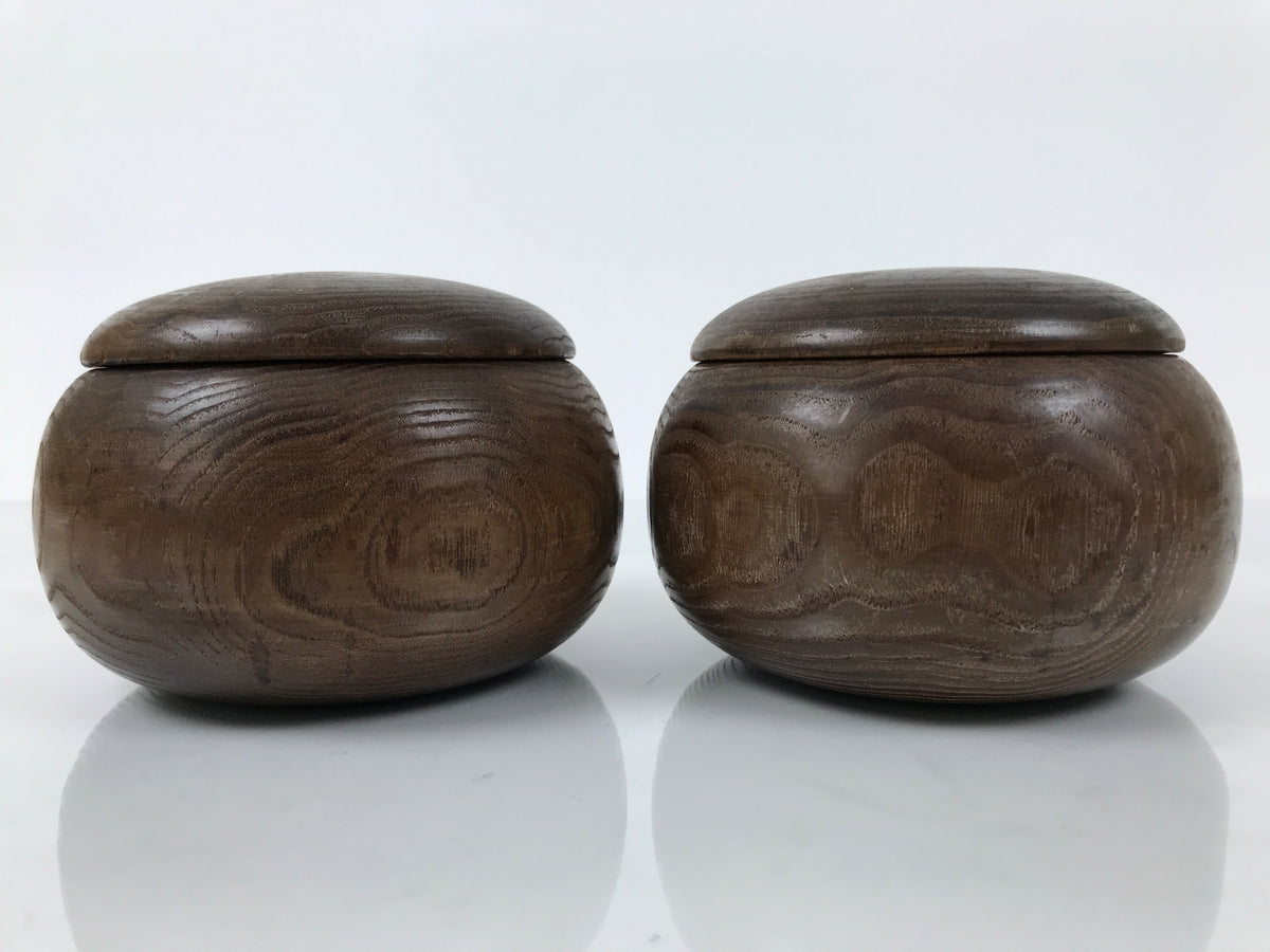 Japanese Go Stone Goishi Game Pieces Set Vtg Igo Brown Wood Bowls Glas ...