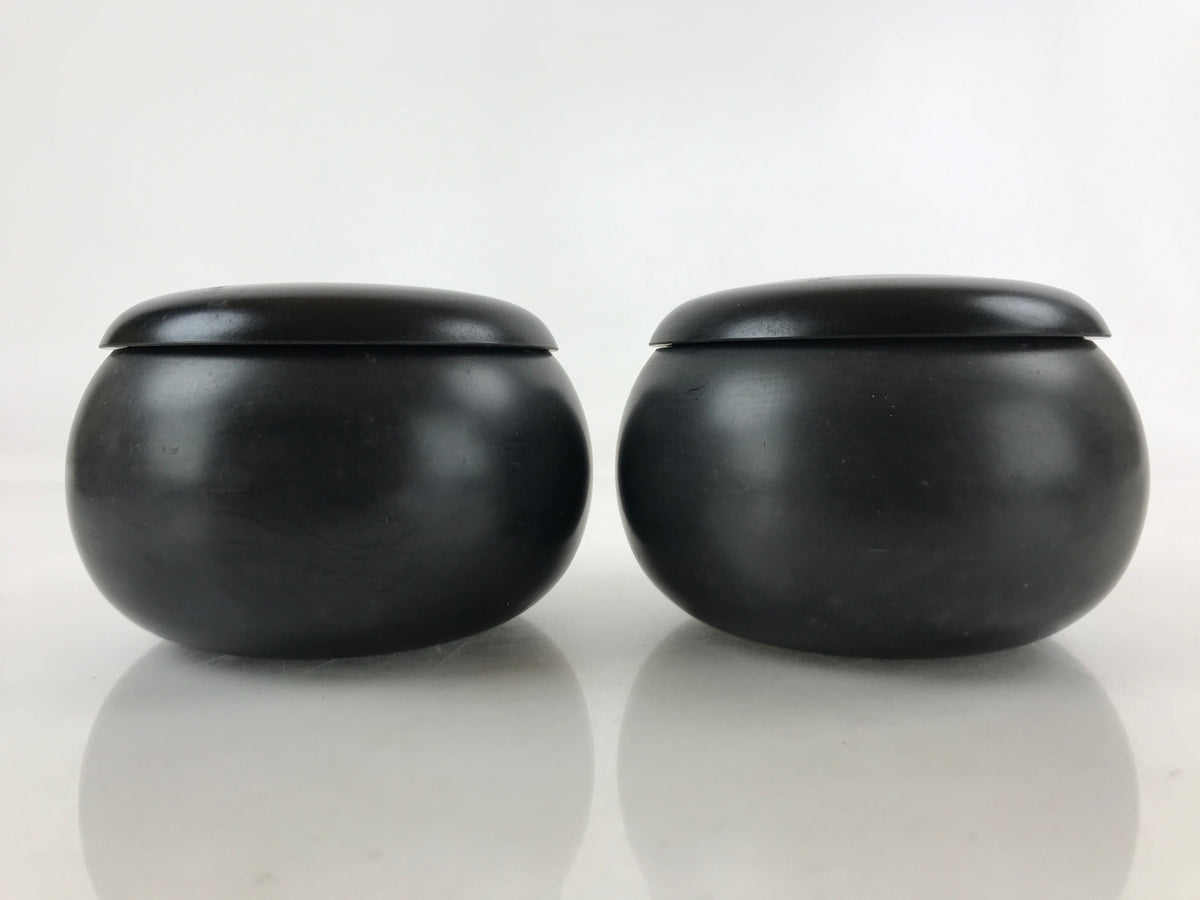 Japanese Go Stone Goishi Game Pieces Vtg Black Plastic Bowls Shell Sto ...