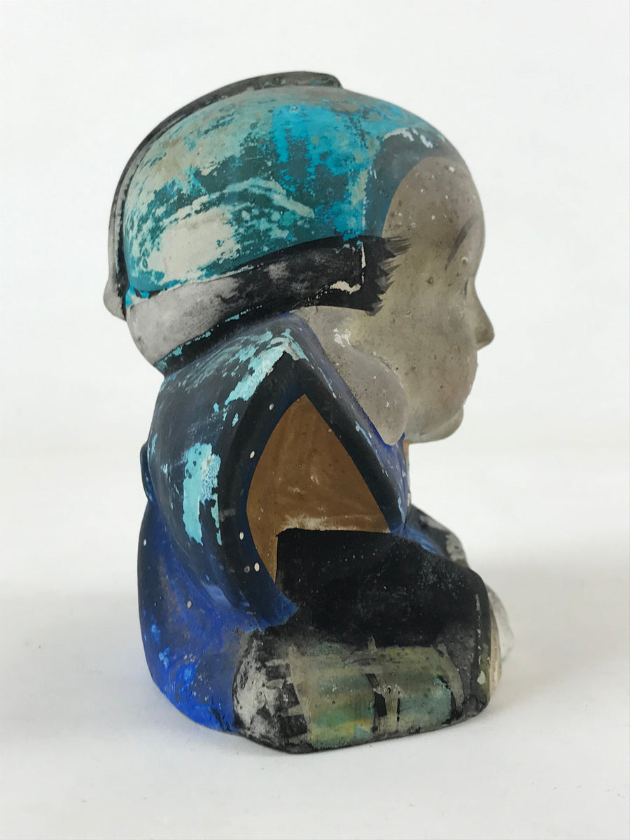 Japanese Good Luck Man Clay Figurine Vtg Fukuzuke Long Ears Blue BD943 ...