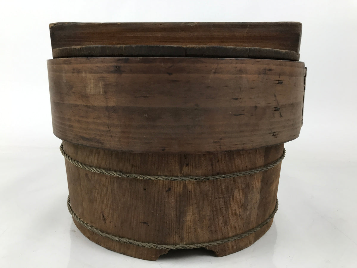 Japanese Handmade Lidded Wooden Oke Bucket Vtg Water Rice Sifting Scre ...