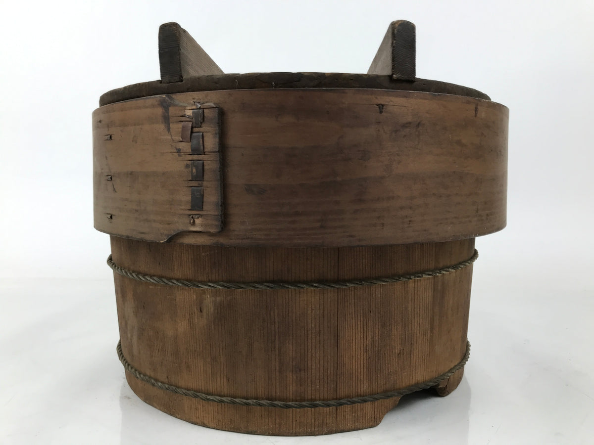 Japanese Handmade Lidded Wooden Oke Bucket Vtg Water Rice Sifting Scre ...
