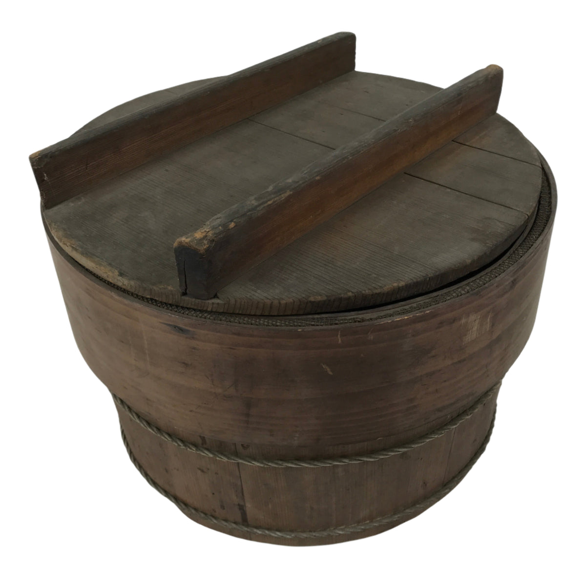 Japanese Handmade Lidded Wooden Oke Bucket Vtg Water Rice Sifting Scre ...