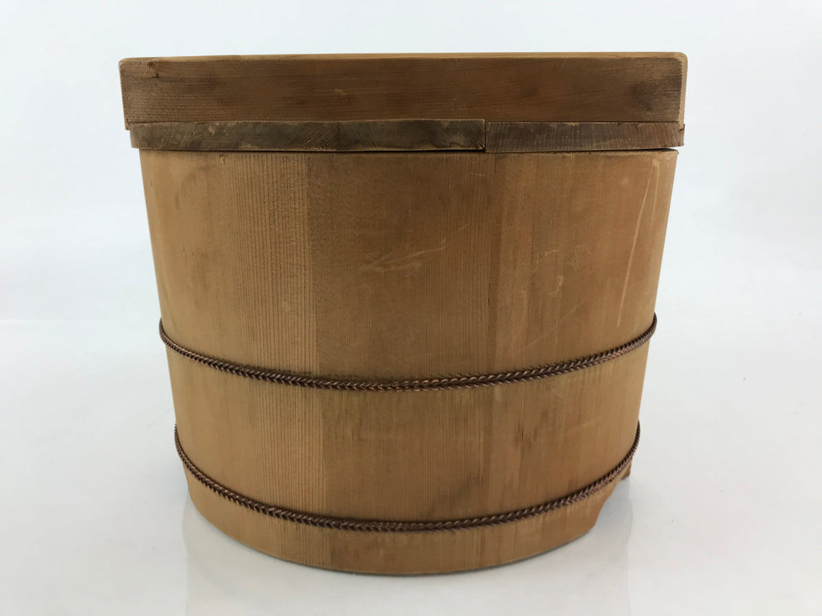 Japanese Handmade Lidded Wooden Oke Bucket Vtg Water Rice Storage BK20 ...