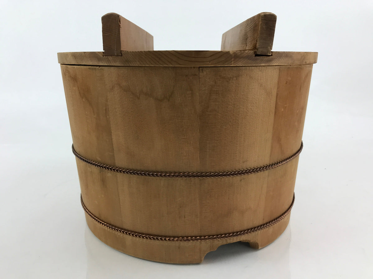 Japanese Handmade Lidded Wooden Oke Bucket Vtg Water Rice Storage BK20 ...