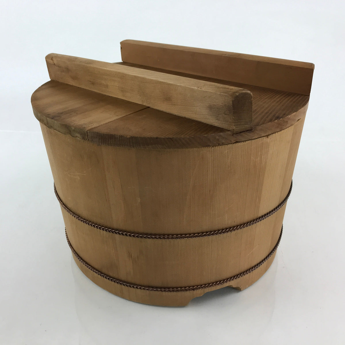 Japanese Handmade Lidded Wooden Oke Bucket Vtg Water Rice Storage BK20 ...