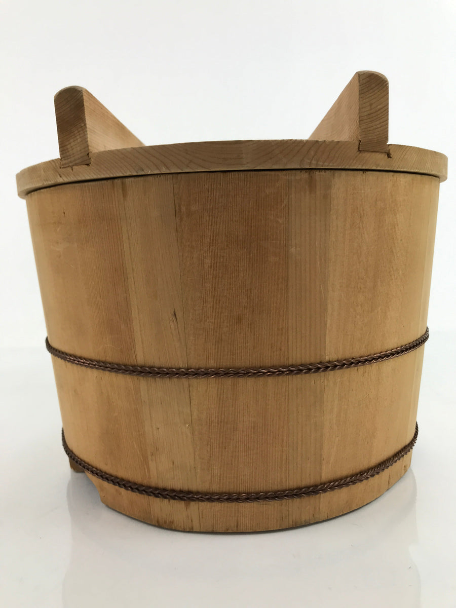 Japanese Handmade Lidded Wooden Oke Bucket Vtg Water Rice Storage BK27 ...