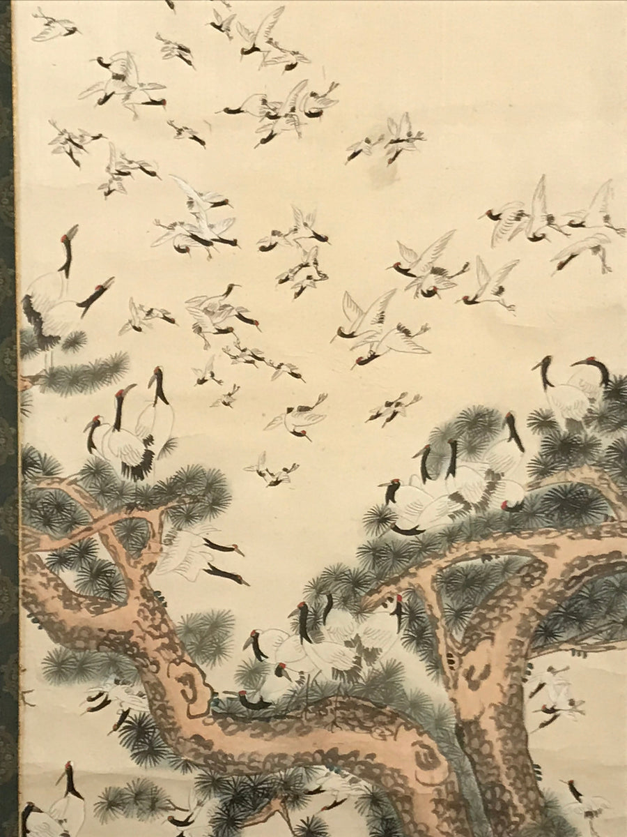 Japanese Hanging Scroll Vtg 100 Cranes Pine Tree Kakejiku Makimono SC8 ...