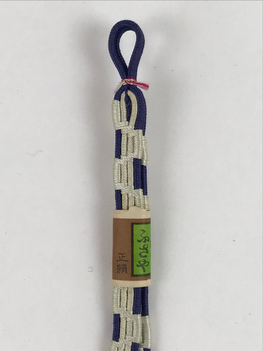 Japanese Haori Himo Kimono Jacket Accessory Vtg Silk Kumihimo Blue Whi ...