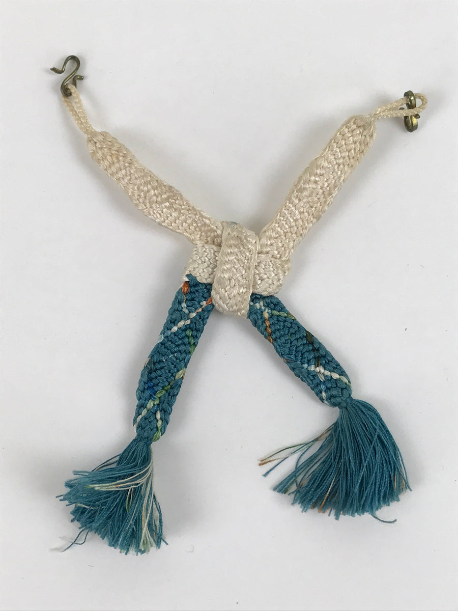 Japanese Haori Himo Kimono Jacket Accessory Vtg Silk Kumihimo White Bl ...