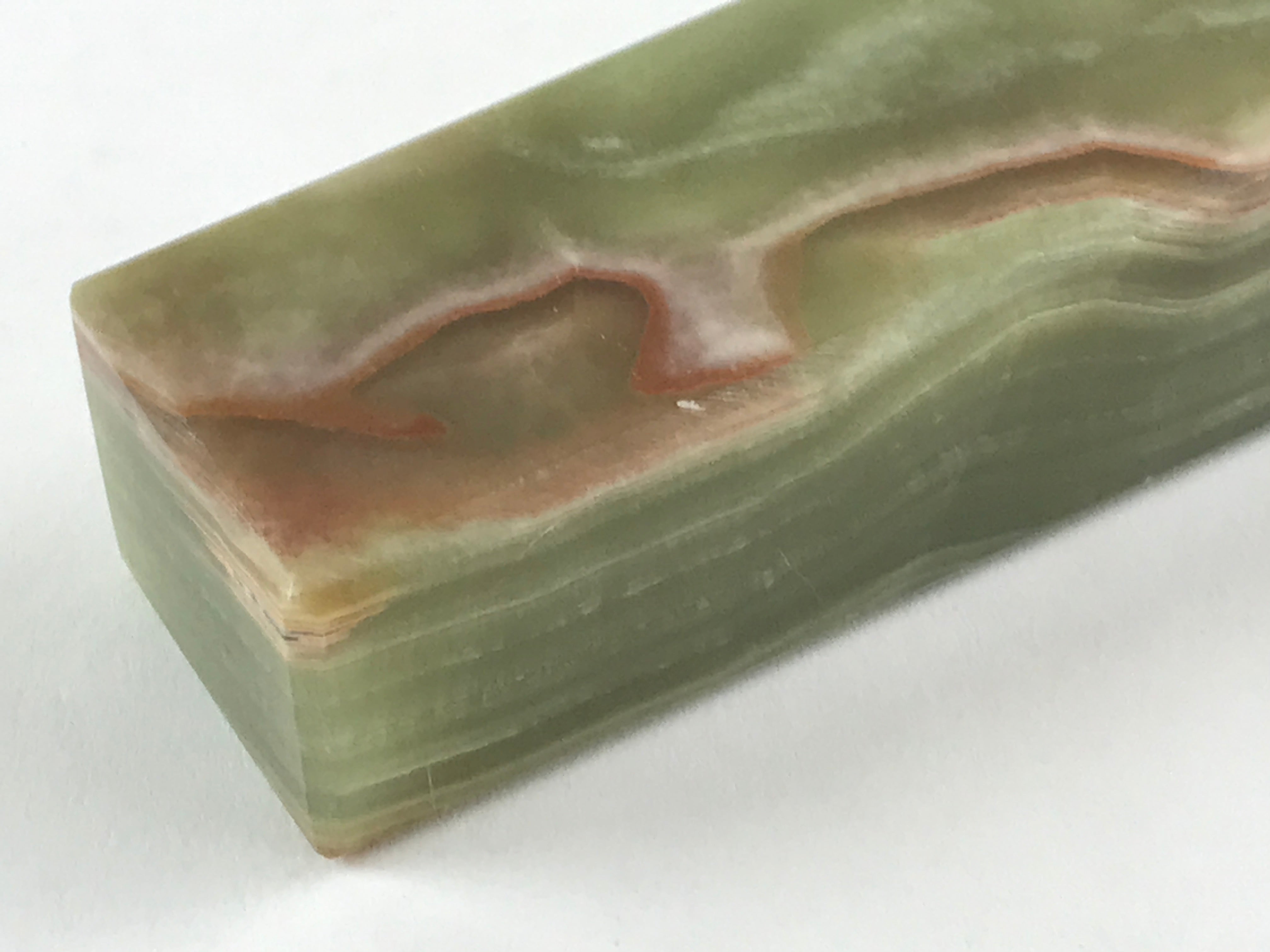 Japanese Jade Green Stone Paperweight Vtg Calligraphy Shodo Hisui Bunc ...