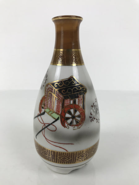 Japanese Kutani Porcelain Sake Bottle Tokkuri White Gold Court Carriag ...