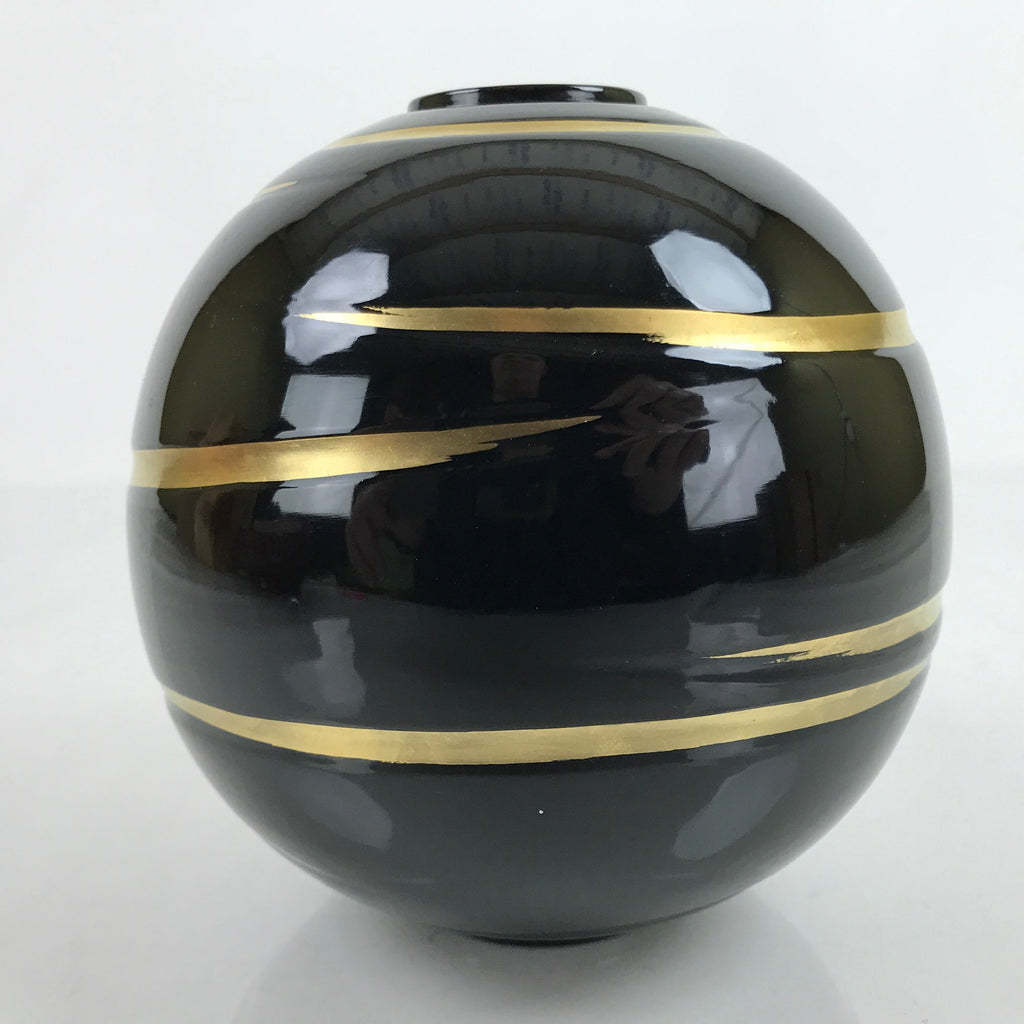 Japanese Lacquer Flower Vase Wajima Nuri Ikebana Kabin Black Gold W/Bo ...
