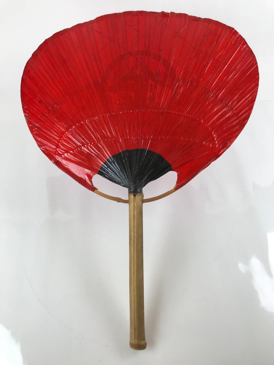 Japanese Lacquered Paper Bamboo Fan Uchiwa Vtg Large Festival Red Blac ...
