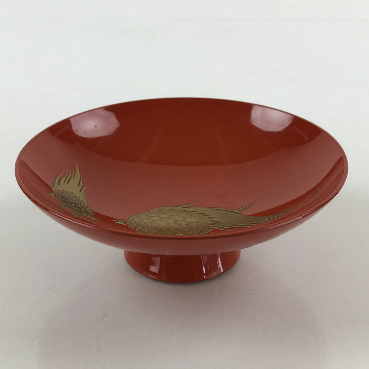 Japanese Lacquered Sake Cup Sakazuki Red Vtg 3 Gold Turtles Guinomi Oc ...