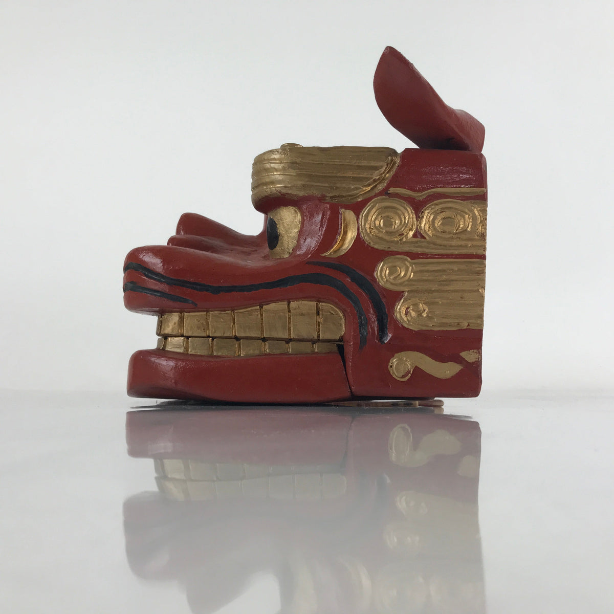 Japanese Lacquered Wood Shishi Dancing Lion Dog Mask Vtg Komainu Red G ...