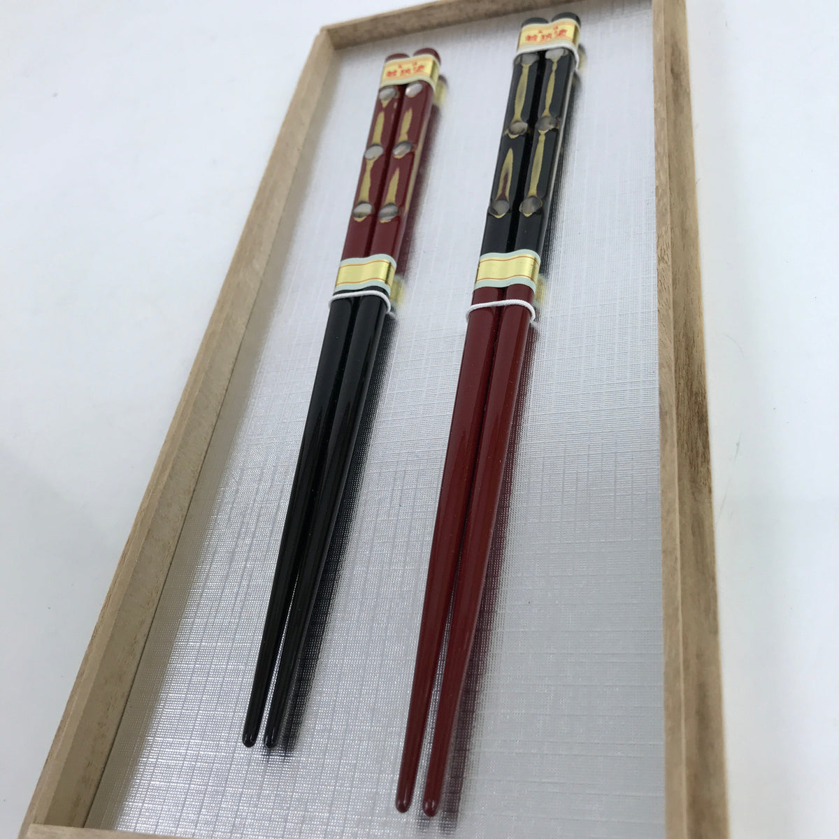 Japanese Lacquered Wooden Chopstick Pair Set Vtg Wakasa Raden Red Blac ...