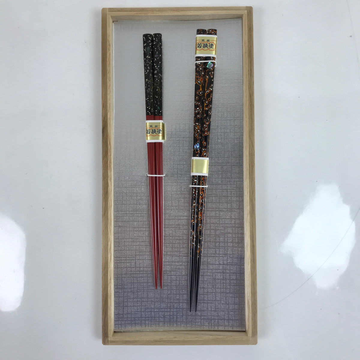 Japanese Lacquered Wooden Chopstick Pair Set Vtg Wakasa Raden Red Blac ...