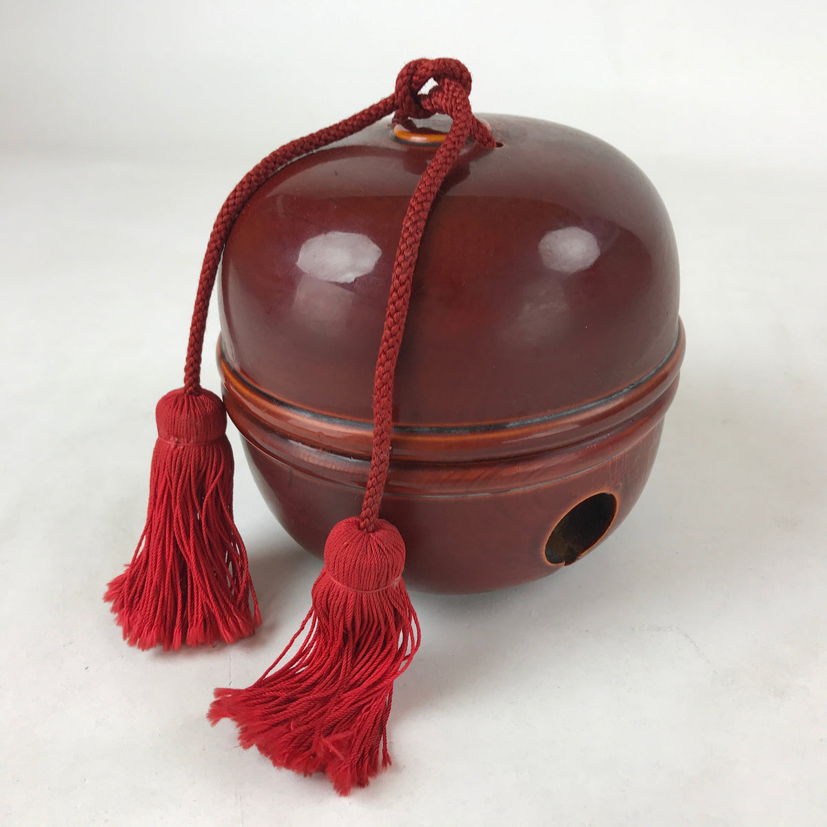 Japanese Lacquered Wooden Shinto Prayer Bell Suzu Vtg Red Tassels Brow ...