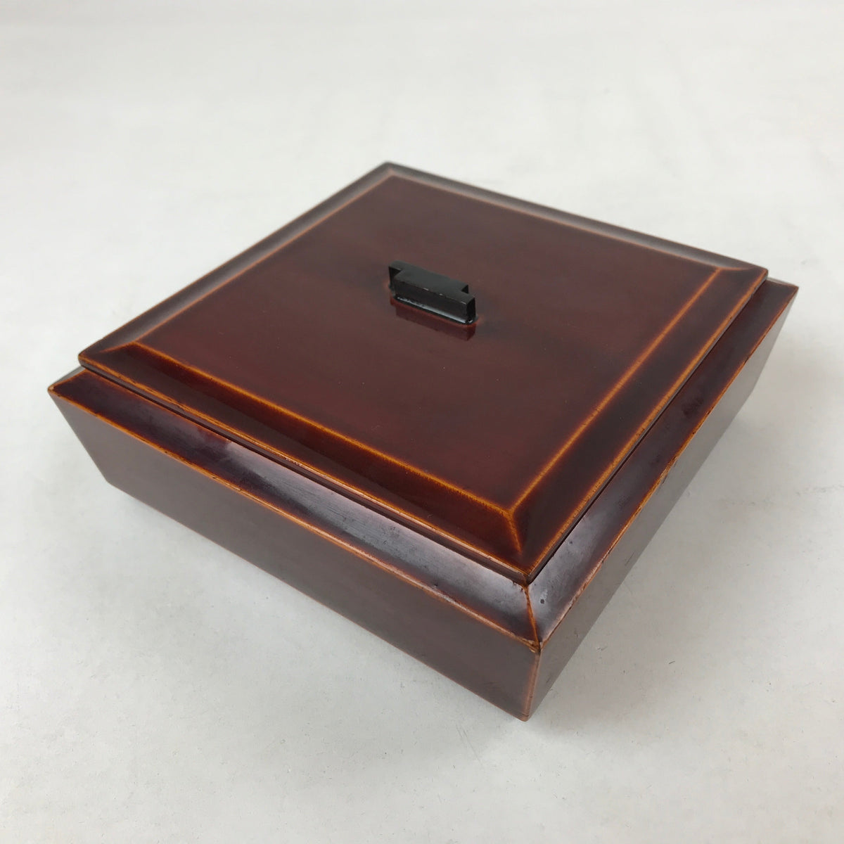 Japanese Lacquered Wooden Small Lidded Box Vtg Shunkei Nuri Square Bro ...