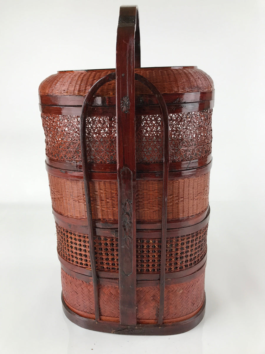 Japanese Lacquered Woven Bamboo Basket Lunch Box Lidded Bento 4 Tiers ...