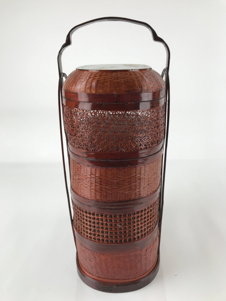 Japanese Lacquered Woven Bamboo Basket Lunch Box Lidded Bento 4 Tiers ...