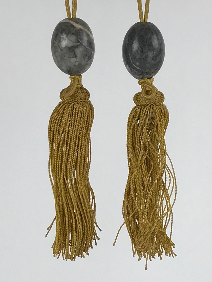 Japanese Marble Stone Hanging Scroll Weights Fuchin Kakejiku Gold Tass ...