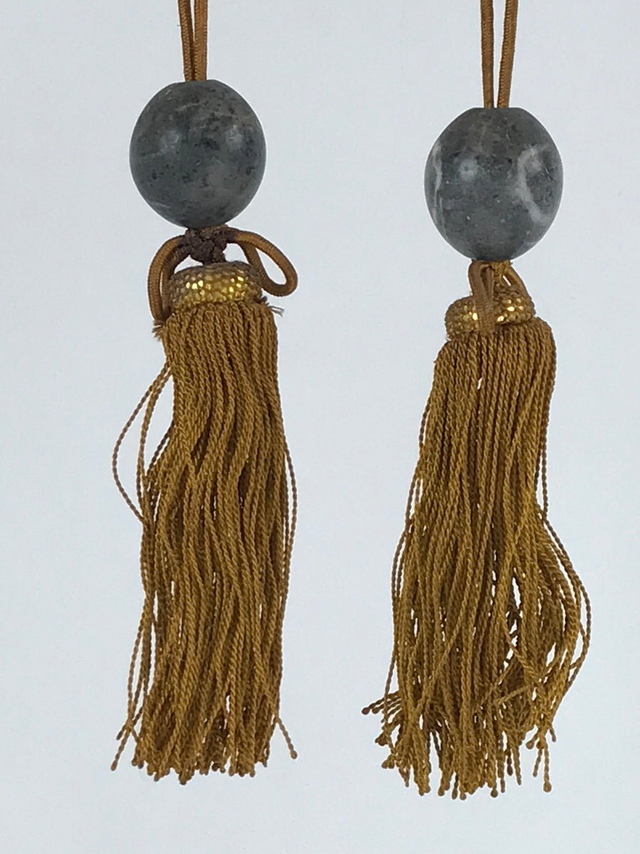 Japanese Marble Stone Hanging Scroll Weights Fuchin Kakejiku Gold Tass ...