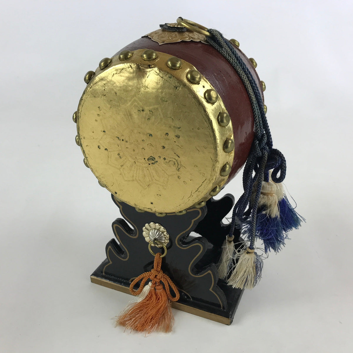 Japanese Miniature Taiko Drum Display Vtg Boy's Day Stand Black Brown ...