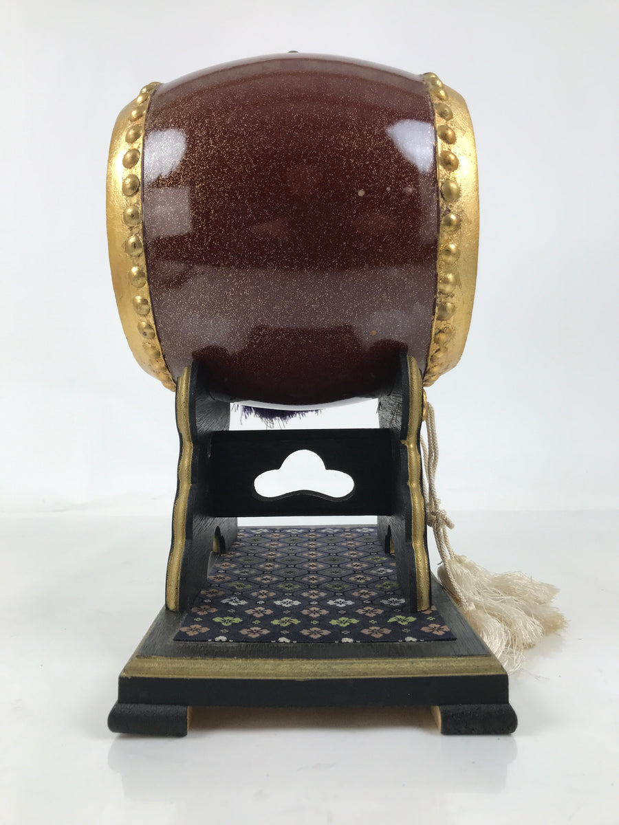 Japanese Miniature Taiko Drum Display Vtg Boys Day Stand Brown Gold Bl ...