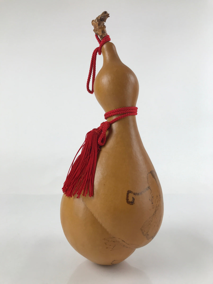 Japanese Natural Hyotan Gourd Vtg Sake Bottle Hotei Seven Lucky Gods L ...