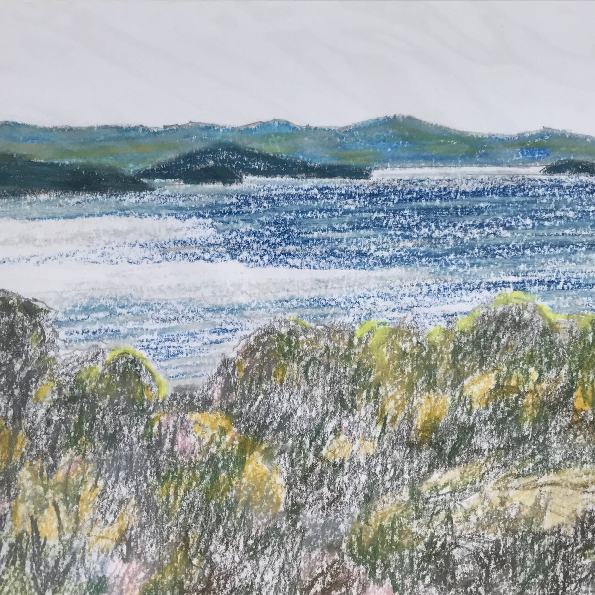 Japanese Ocean Coastline Landscape Pastel Drawing Original Art Unsigne ...