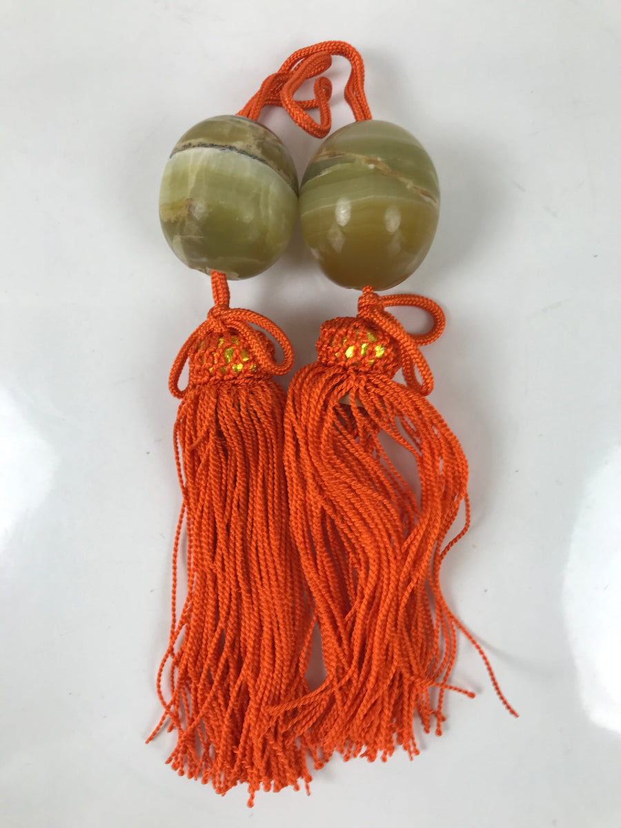 Japanese Onyx Stone Hanging Scroll Weights Fuchin Kakejiku Orange Tass ...
