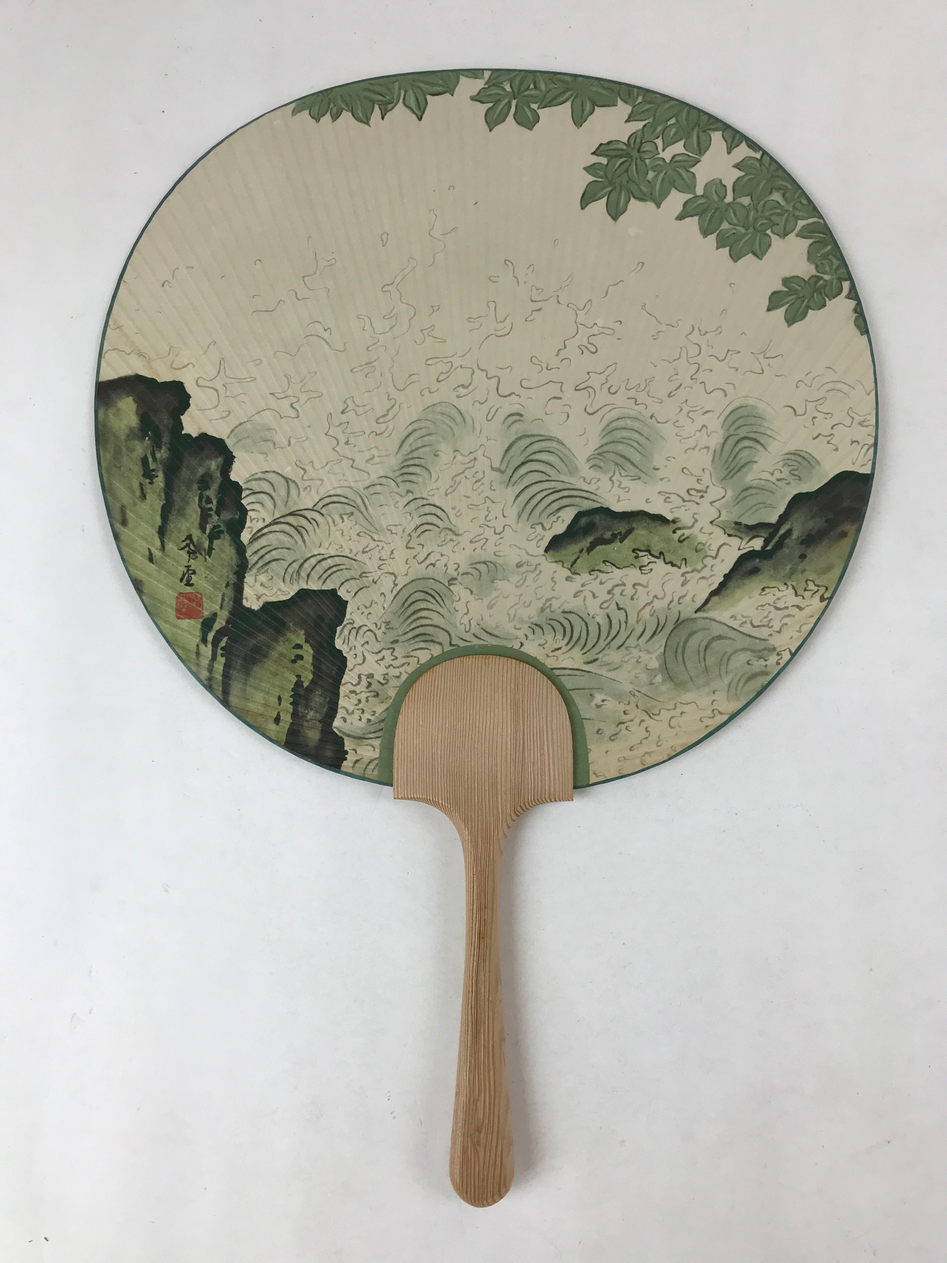 Japanese Paper Fan Uchiwa Vtg Wall Hanger Kodama Kibo Waterfall Pool G ...