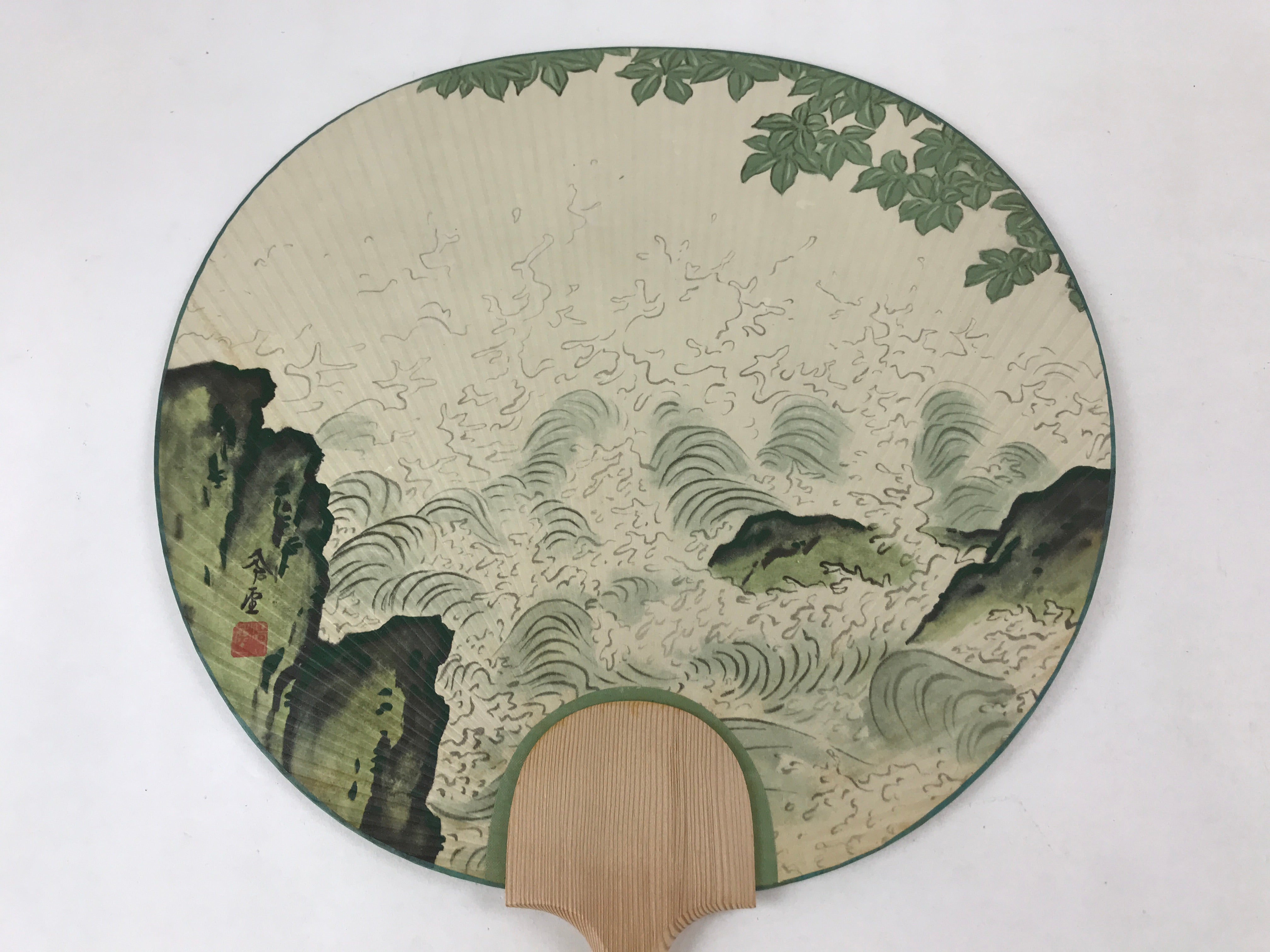 Japanese Paper Fan Uchiwa Vtg Wall Hanger Kodama Kibo Waterfall Pool G ...