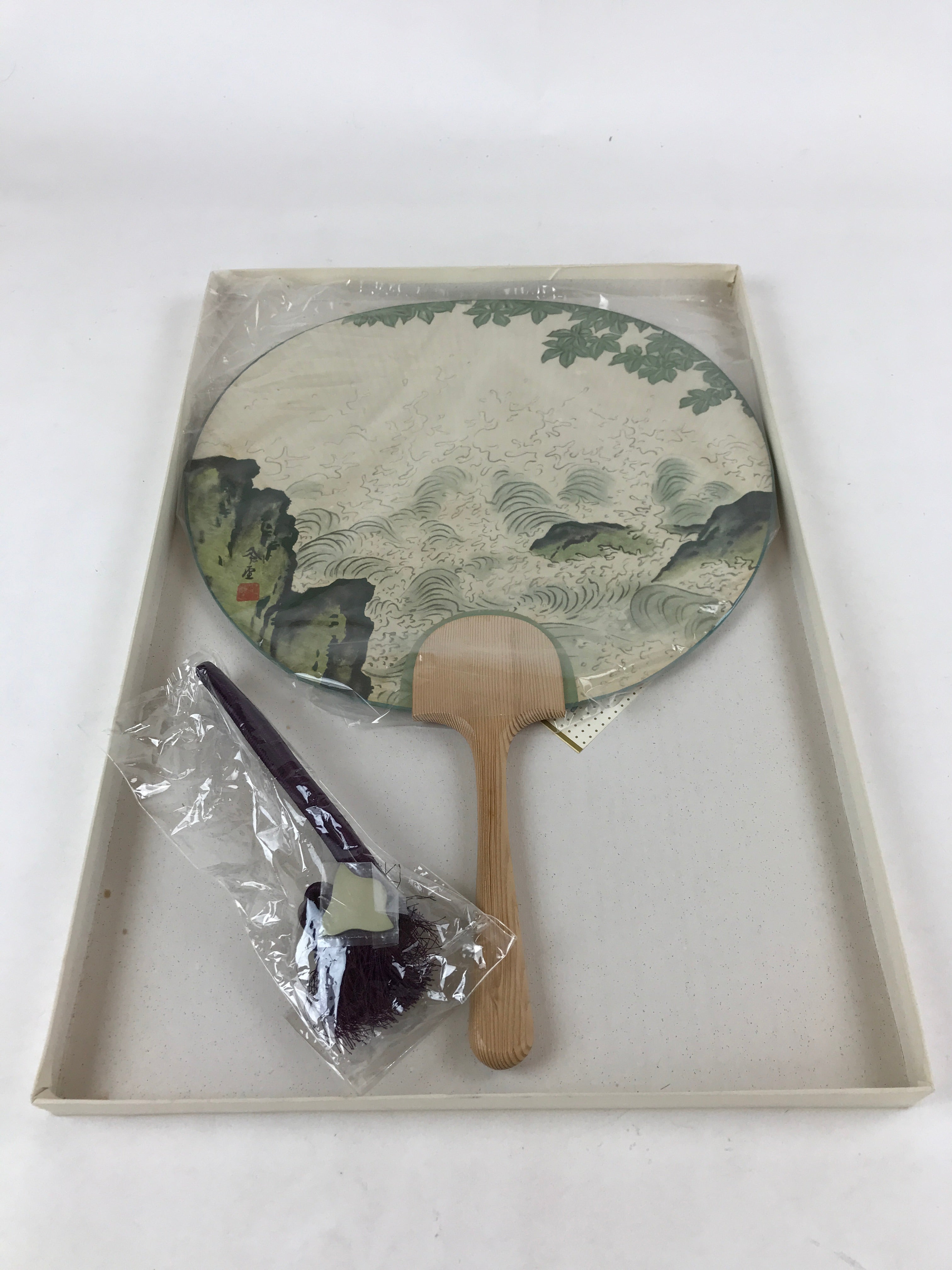Japanese Paper Fan Uchiwa Vtg Wall Hanger Kodama Kibo Waterfall Pool G ...