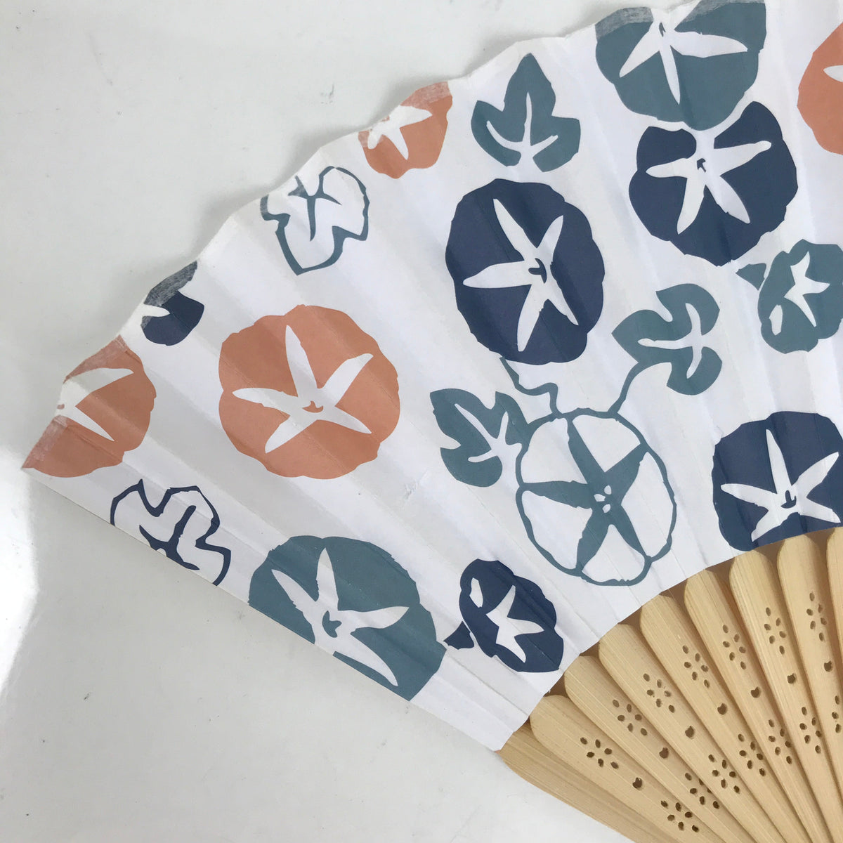 Japanese Paper Folding Fan Sensu Bamboo Frame Asagao Morning Glories 4 ...