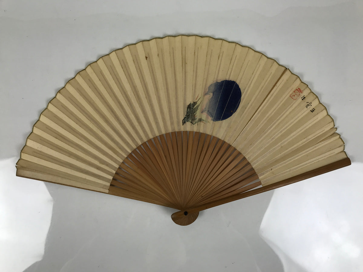 Japanese Paper Folding Fan Sensu Vtg Bamboo Frame Nasu Eggplant Auberg ...