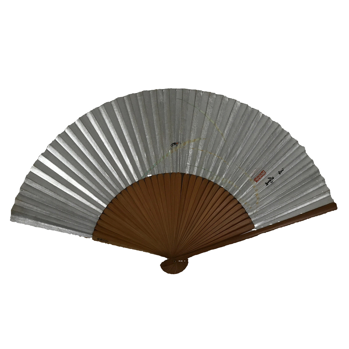 Japanese Paper Folding Fan Sensu Vtg Bamboo Frame Silver Firefly Leave ...