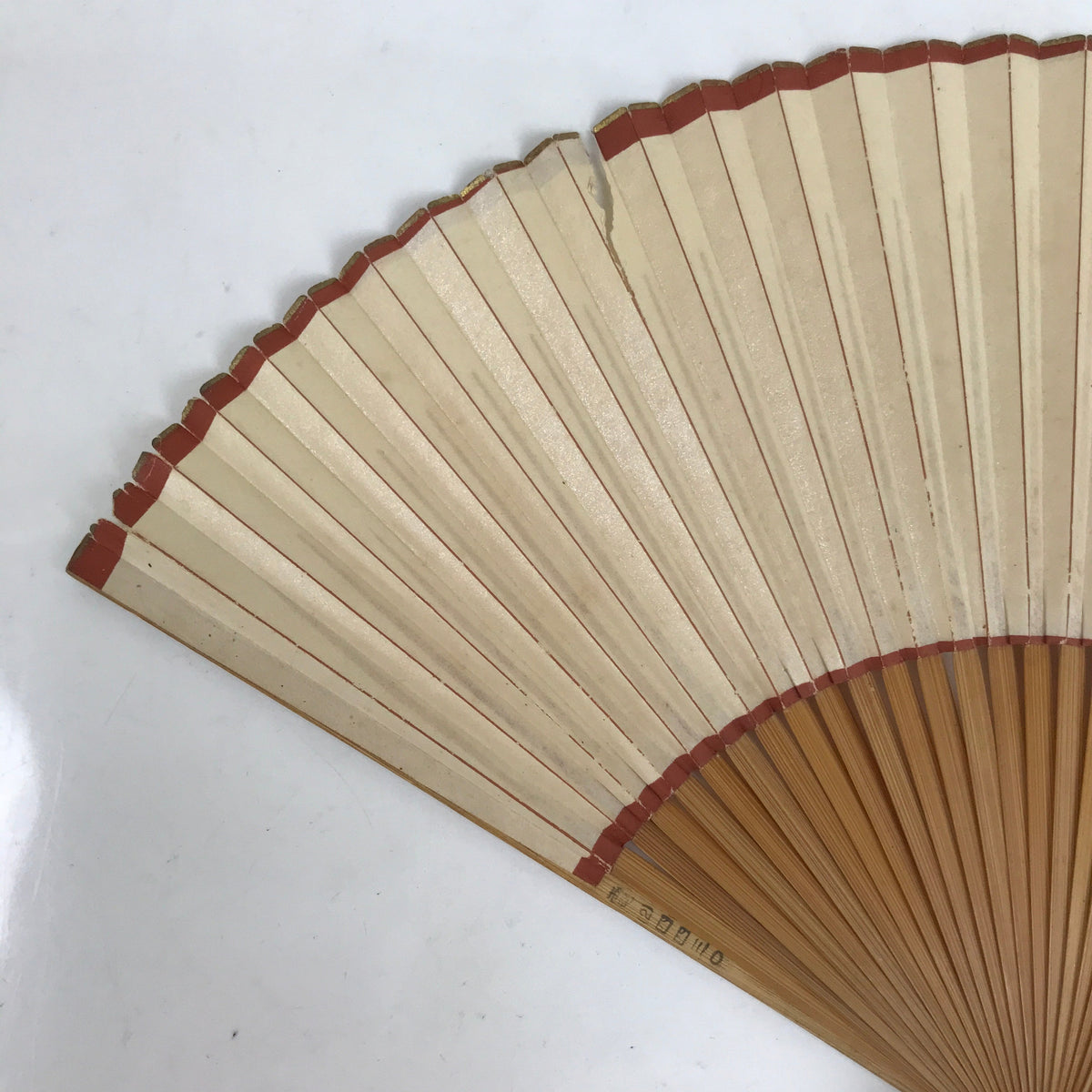 Japanese Paper Folding Fan Sensu Vtg Bamboo Frame Simple Beige Red 4D8 ...