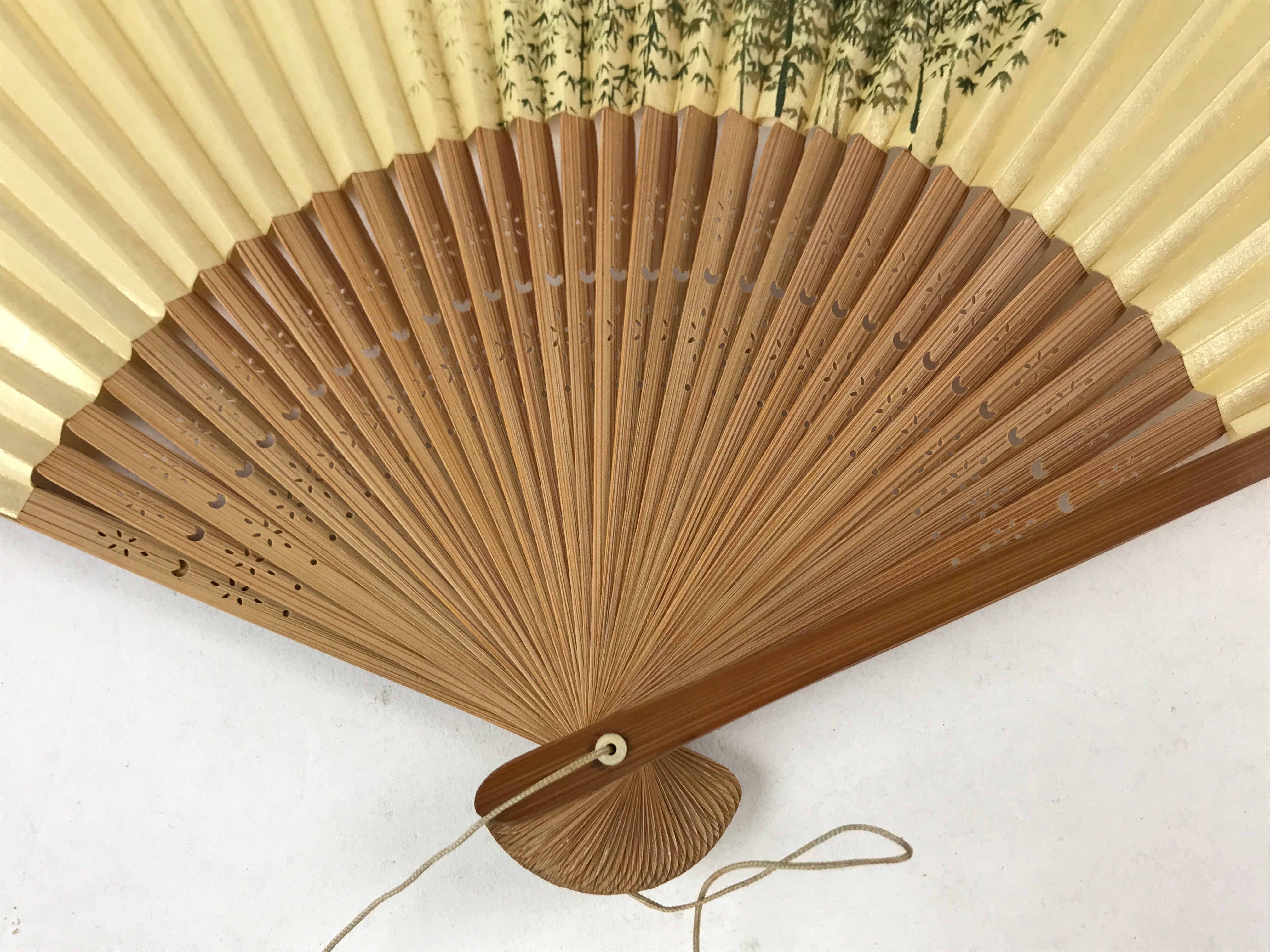 Japanese Paper Folding Fan Sensu Vtg Bamboo Frame Take Leaves Beige Gr ...
