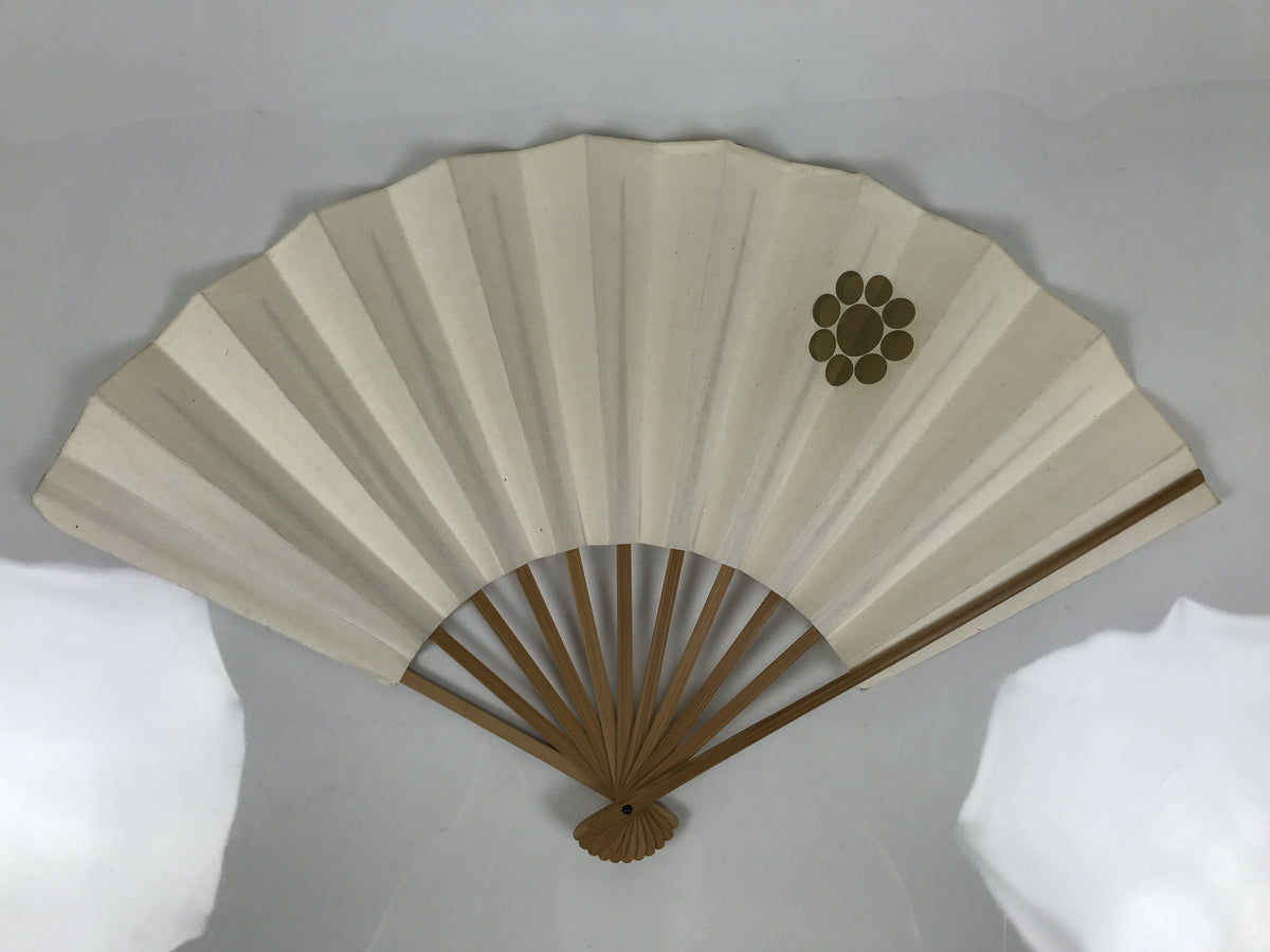 Japanese Paper Folding Fan Sensu Vtg Bamboo Frame White Gold Kamon Cre ...