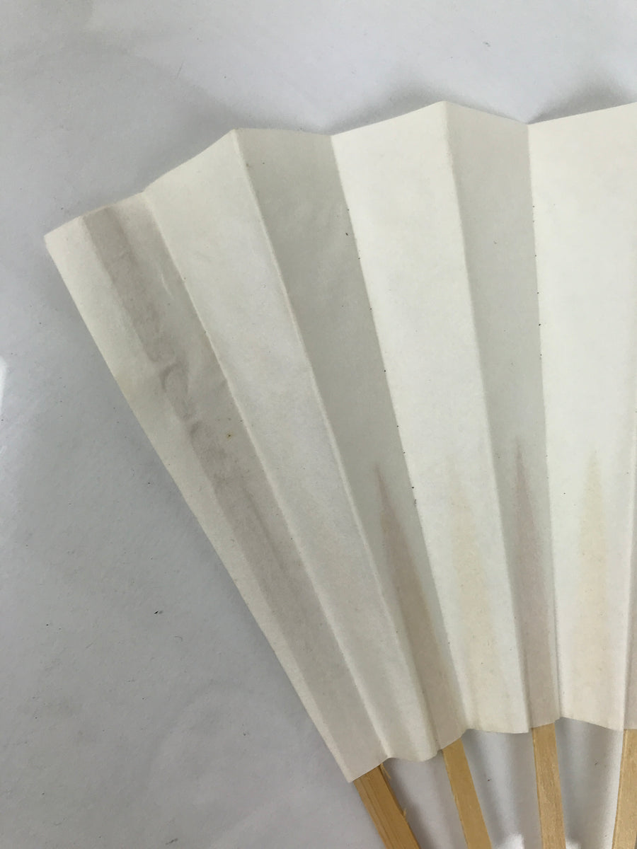 Japanese Paper Folding Fan Sensu Vtg Bamboo Wood Frame Simple Blank Wh ...