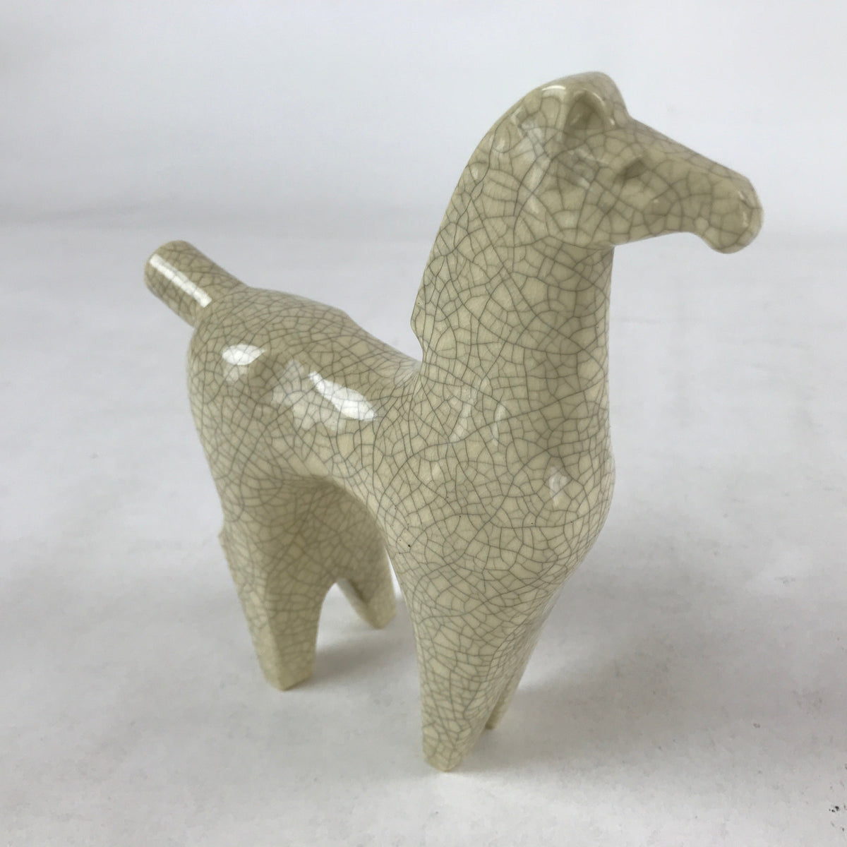 Japanese Porcelain Horse Figurine Vtg Zodiac Animal Beige Crackle Glaz ...