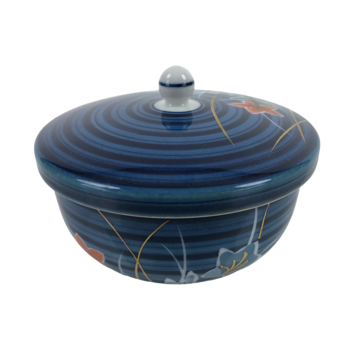 Japanese Porcelain Lidded Teacup Vtg Kikyo Balloon Flower Yunomi Blue ...