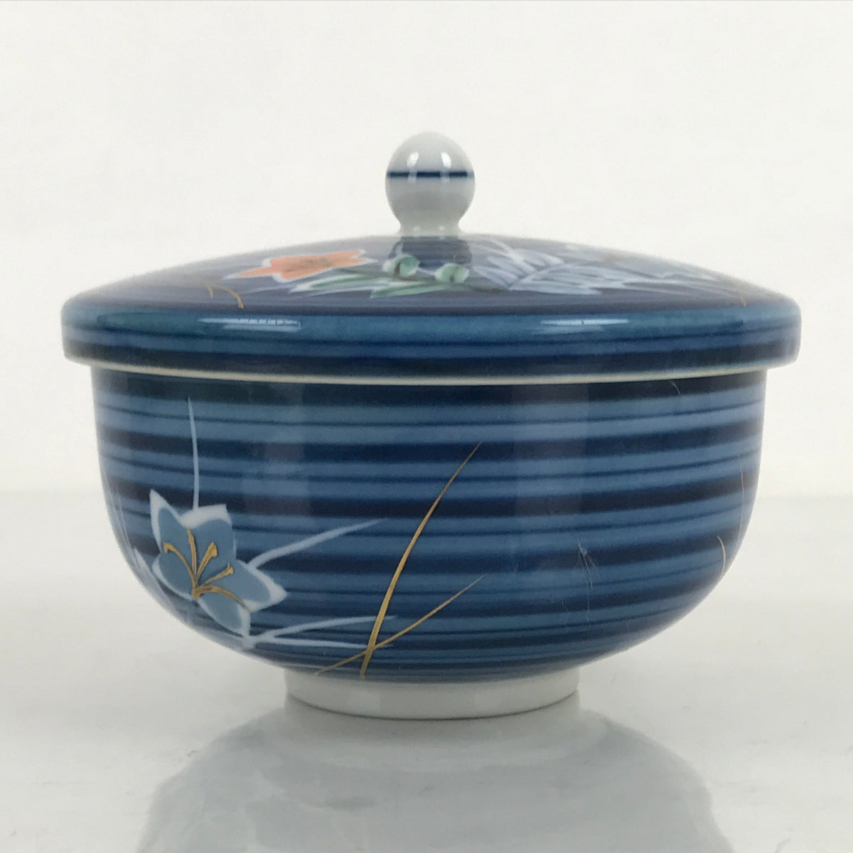 Japanese Porcelain Lidded Teacup Vtg Kikyo Balloon Flower Yunomi Blue ...