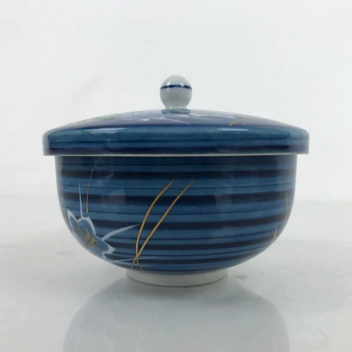 Japanese Porcelain Lidded Teacup Vtg Kikyo Balloon Flower Yunomi Blue ...