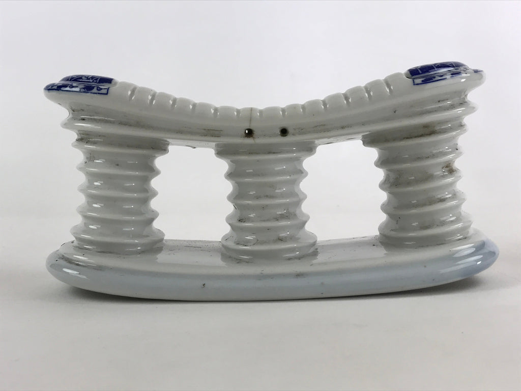 Japanese Porcelain Neck Rest Antique Geisha Takamakura Pillow Blue Whi ...