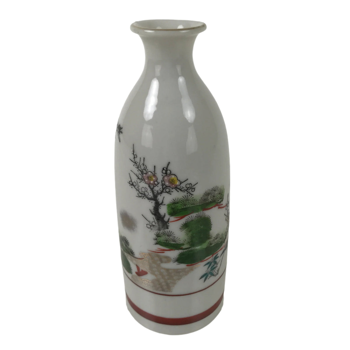 Japanese Porcelain Sake Bottle Tokkuri Vtg Plum Blossoms Pine Tree Bam ...